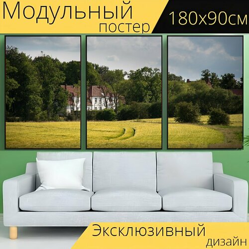 Модульный постер "Кукурузное поле, пейзаж, сельское хозяйство" 180 x 90 см. для интерьера