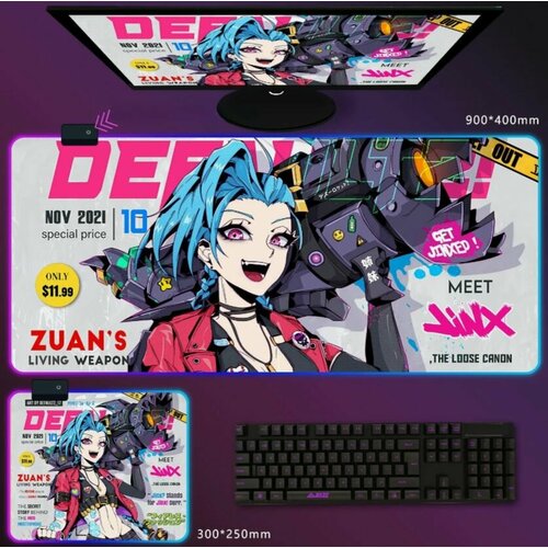 Коврик для мыши с подсветкой компьютерный большой игровой Jinx, 90 x 40 см