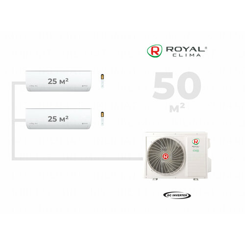 Инверторная мульти сплит-система Royal Clima Multi Gamma Gloria на 2 комнаты (25 м2 + 25 м2) 2TFM-17HN/OUT + 2*RCI-GLF09HN, комплект, белый