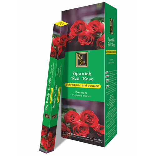 SPANISH RED ROSE Premium Incense Sticks, Zed Black (испанская красная роза премиум благовония палочки, Зед Блэк), уп. 8 палочек.