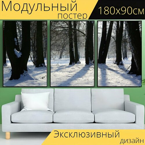 Модульный постер "Снег, деревья, парк" 180 x 90 см. для интерьера