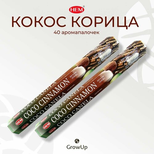 HEM Кокос Корица - 2 упаковки по 20 шт - ароматические благовония, палочки, Coconut Cinnamon - Hexa ХЕМ