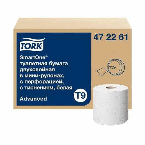 Туалетная бумага Tork SmartOne mini Advanced, в мини-рулоне мягкая, система T9, 130 м, 2 сл, белая, 1 рулон (арт: 472261)