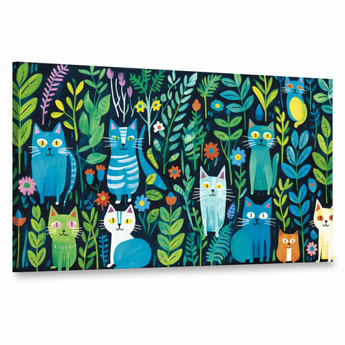 Интерьерная картина 100х60 "Синие коты в дремучем лесу"