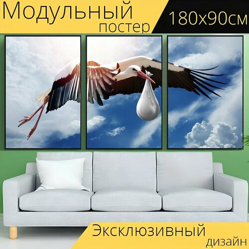 Модульный постер "Птица, природа, крыло" 180 x 90 см. для интерьера