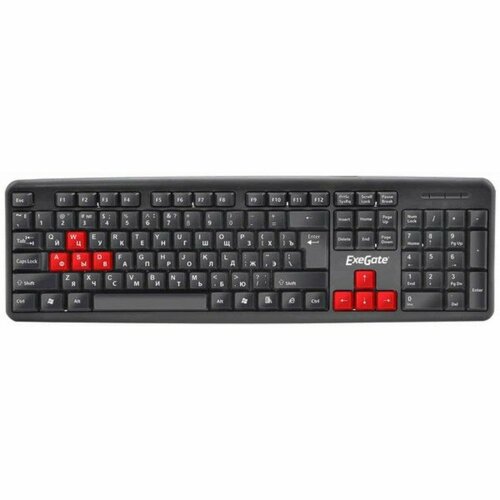 Клавиатура ExeGate EX264080RUS LY-403, (USB, черная, 105кл, Enter большой, 8 красных клавиш) Color box