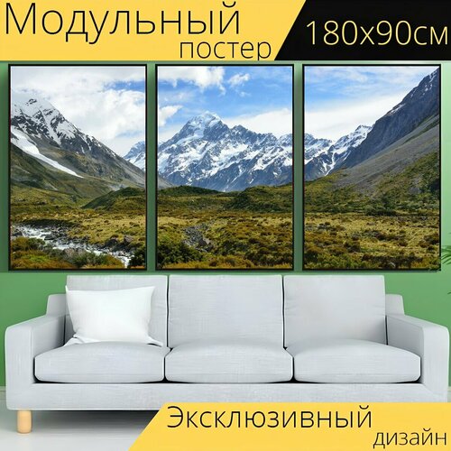 Модульный постер "Долина, горы, пейзаж" 180 x 90 см. для интерьера