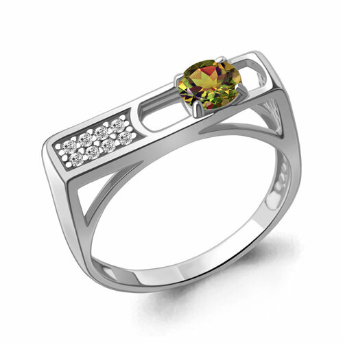 Кольцо Diamant online, серебро, 925 проба, султанит, фианит, размер 18, зеленый