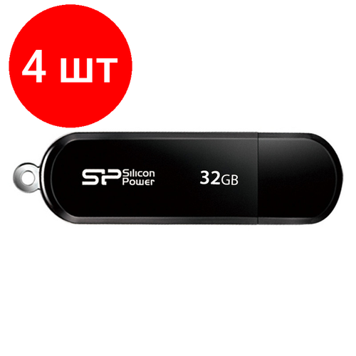 Комплект 4 штук, Флеш-память Silicon Power LuxMini 322, 32Gb, USB 2.0, чер, SP032GBUF2322V1K