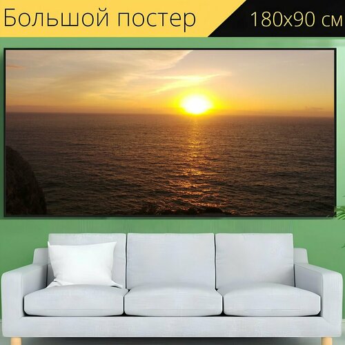 Большой постер "Заход солнца, небо, океан" 180 x 90 см. для интерьера