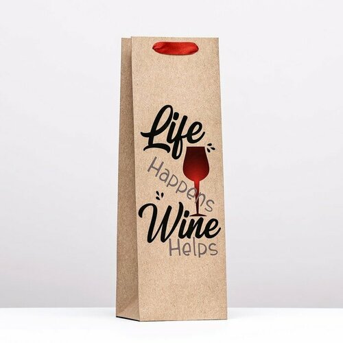 Пакет под бутылку «Wine helps», 12 x 36 x 9 см (комплект из 14 шт)