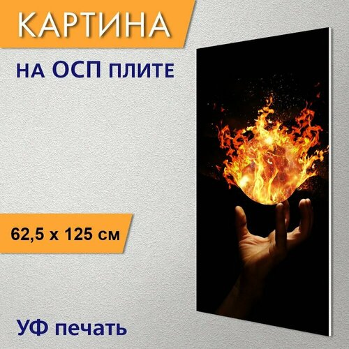 Вертикальная картина на ОСП "Огонь, огненный шар, взрыв" 62x125 см. для интерьериа