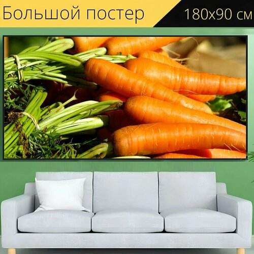 Большой постер "Овощи, морковь, овощной сад" 180 x 90 см. для интерьера