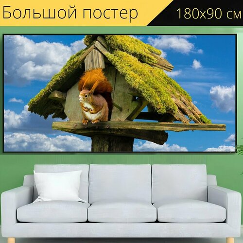 Большой постер "Природа, небеса, птичий домик" 180 x 90 см. для интерьера