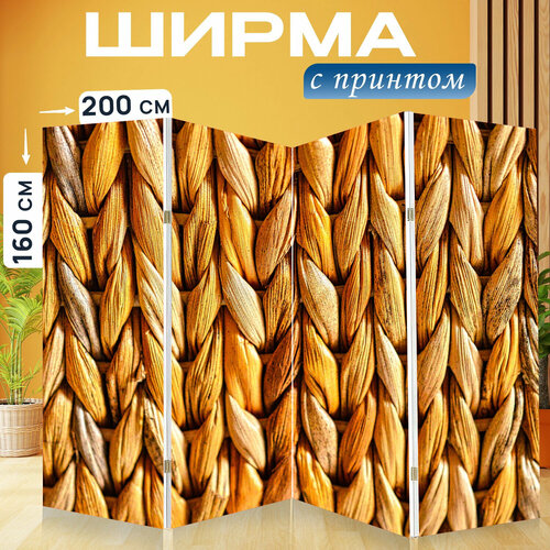 Ширма перегородка с принтом "Текстура, растения, плетеный" на холсте - 200x160 см. для зонирования, раскладная