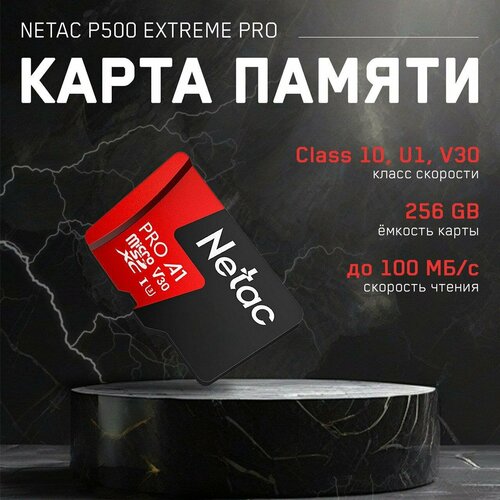 Карта памяти MicroSD 256GB Netac P500 Extreme Pro Class 10 + SD адаптер