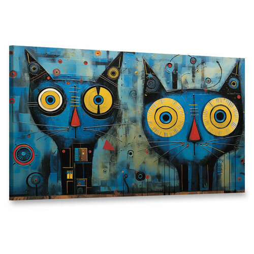 Интерьерная картина 100х60 "Синие коты в уголках воображения"
