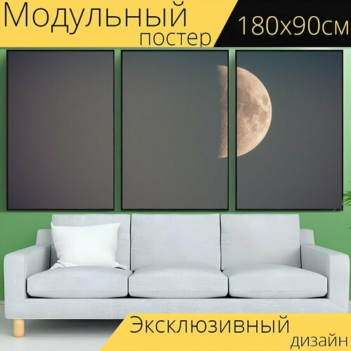 Модульный постер "Луна, ночь, звезды" 180 x 90 см. для интерьера
