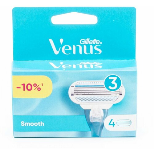 Venus Smooth Сменные кассеты для бритья женские с 3 лезвиями, 4 шт