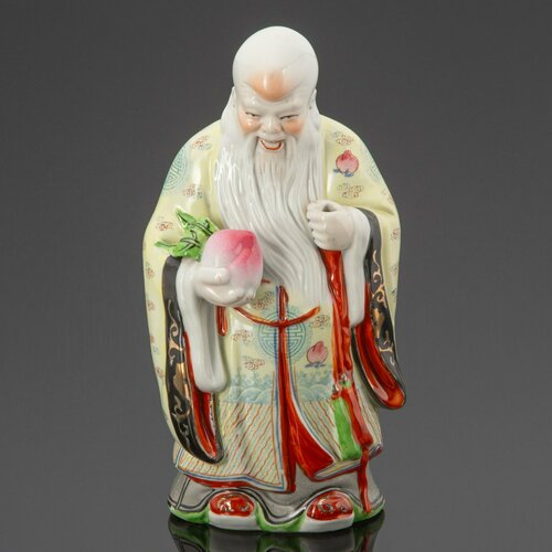 Статуэтка "Шоу-син" (божество долголетия), фарфор, роспись, золочение, Китай