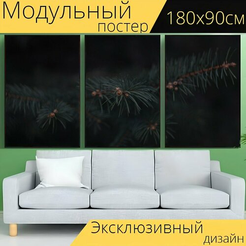 Модульный постер "Природа, елка, лес" 180 x 90 см. для интерьера