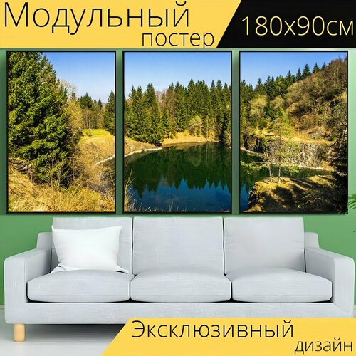 Модульный постер "Пейзаж, озеро, геотоп" 180 x 90 см. для интерьера