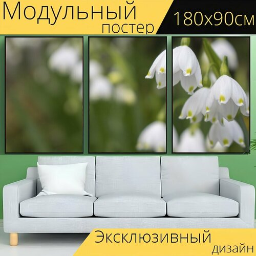 Модульный постер "Белый, цветочный, сад" 180 x 90 см. для интерьера