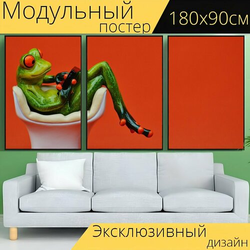 Модульный постер "Лягушка, стул, комфортный" 180 x 90 см. для интерьера