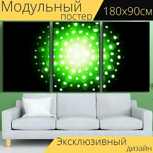 Модульный постер "Неон, зеленый, электрические" 180 x 90 см. для интерьера