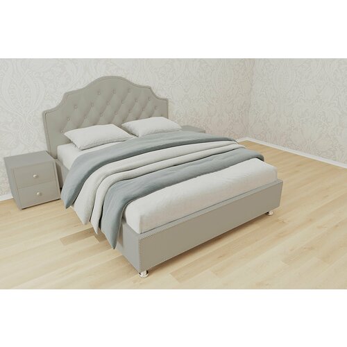 Односпальная кровать Мария с кареткой 90x200 с подъемным механизмом и с коробом для белья велюр бежевый ножки 5 см