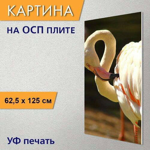 Вертикальная картина на ОСП "Фламинго, красивая, перо" 62x125 см. для интерьериа