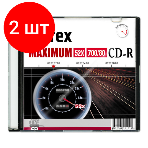 Комплект 2 штук, Носители информации CD-R, 52x, Mirex Maximum, Slim/1, UL120052A8S