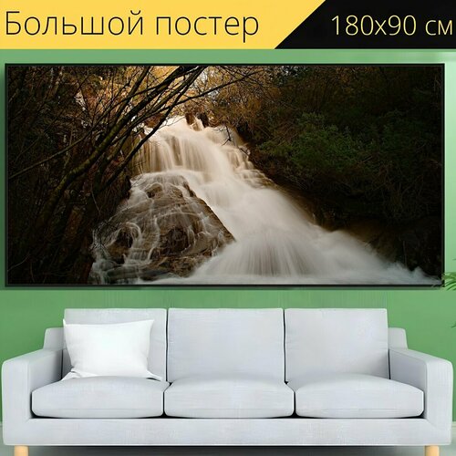 Большой постер "Река, вода, лес" 180 x 90 см. для интерьера