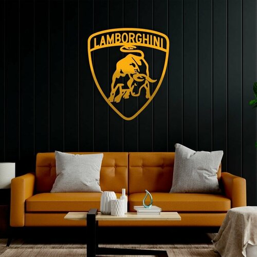 Декоративное панно деревянное, Логотип Lamborghini (матовое золото)