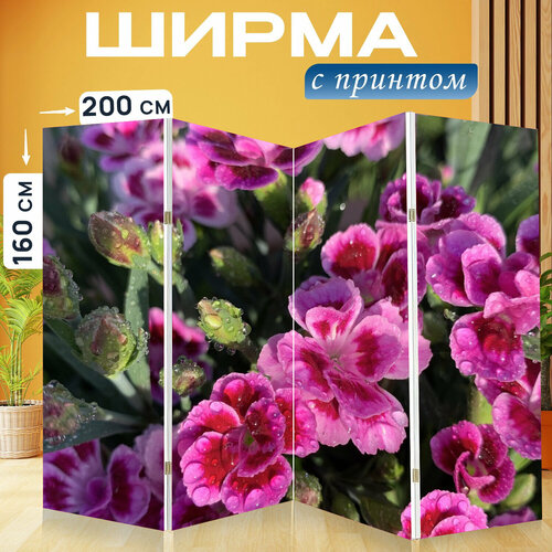 Ширма перегородка с принтом "Цветы, природа, флора" на холсте - 200x160 см. для зонирования, раскладная