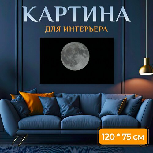 Картина на холсте "Полная луна, свет луны, ночь" на подрамнике 120х75 см. для интерьера