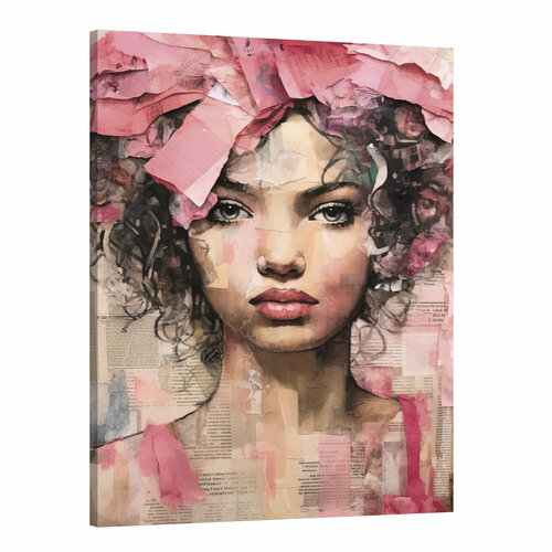 Интерьерная картина 50х70 "Портрет девушки в розовых тонах"