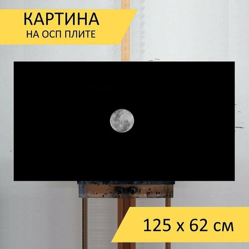Картина на ОСП 125х62 см. "Луна, полная луна, ночь" горизонтальная, для интерьера, с креплениями