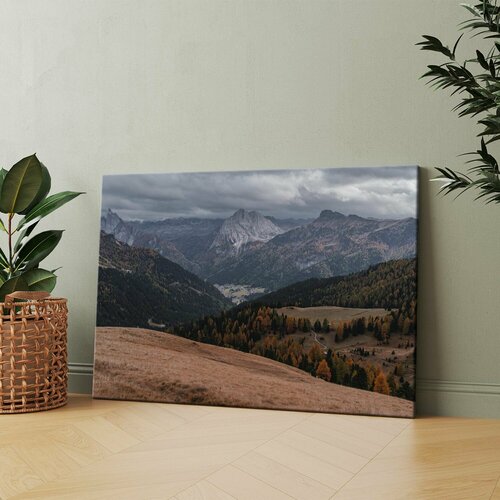 Картина на холсте (Горный хребет и горы альпы горный пейзаж с лесом) 40x60 см. Интерьерная, на стену.