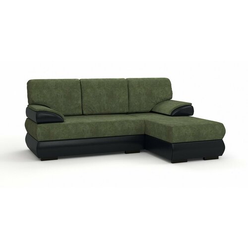 Угловой диван Фиджи велюр зеленый + экокожа черный (пружинный блок "боннель")