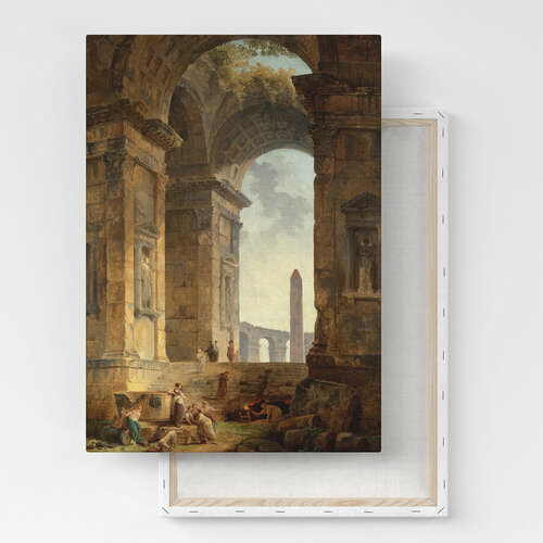 Картина на холсте, репродукция / Юбер Робер - Ruins with an obelisk in the distance / Размер 80 x 106 см