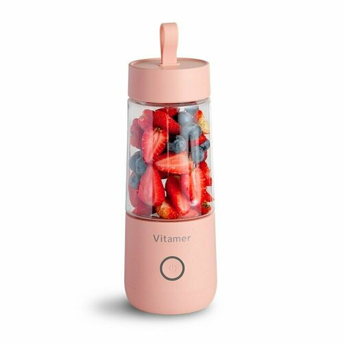 Портативный аккумуляторный блендер для смузи VITAMER 350 мл Vitamin Juice Cup, розовый