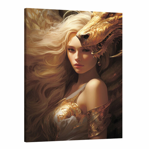 Интерьерная картина 50х70 "Принцесса с драконом на плече"