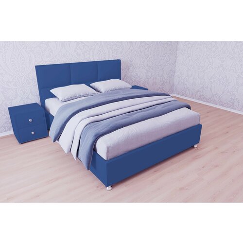 Двуспальная кровать Корсика 140x200 основание металлическое с ламелями велюр синий без ножек