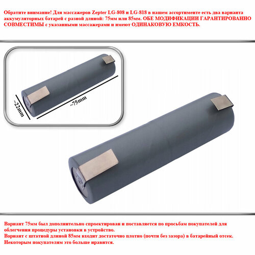 Аккумуляторная батарея (2KR-1300SC, 2S-3000SC, 2KR-1500FV75), 2.4V, для массажера Zepter.