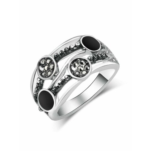 Кольцо, кристалл, эпоксидная смола, искусственный камень, размер 18, черный, серебряный