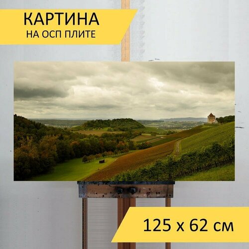 Картина на ОСП 125х62 см. "Пейзаж, облака, природа" горизонтальная, для интерьера, с креплениями