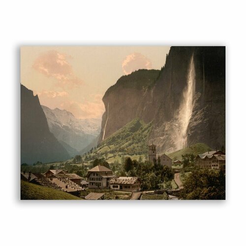 Постер, плакат на бумаге / Jungfrau and Staubbach, Bernese Oberland, Switzerland / Размер 40 x 53 см
