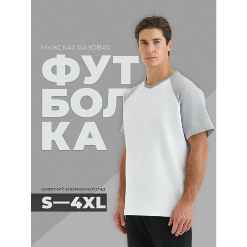 Футболка Smlxlwear Мужская реглан , белый,серый, S/M/L/XL/2XL/3XL/4XL, размер S, серый, белый