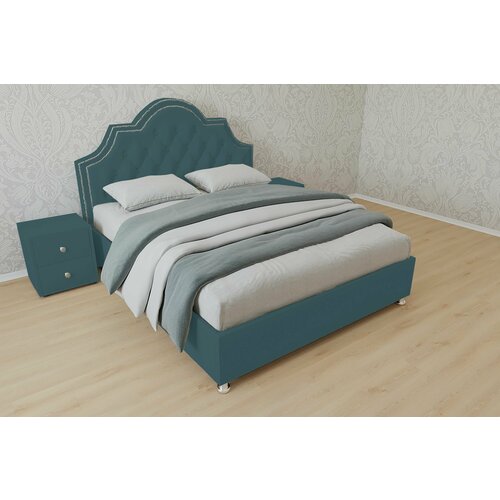 Односпальная кровать Мирабель 90x200 с подъемным механизмом и с коробом для белья велюр бирюзовый без ножек